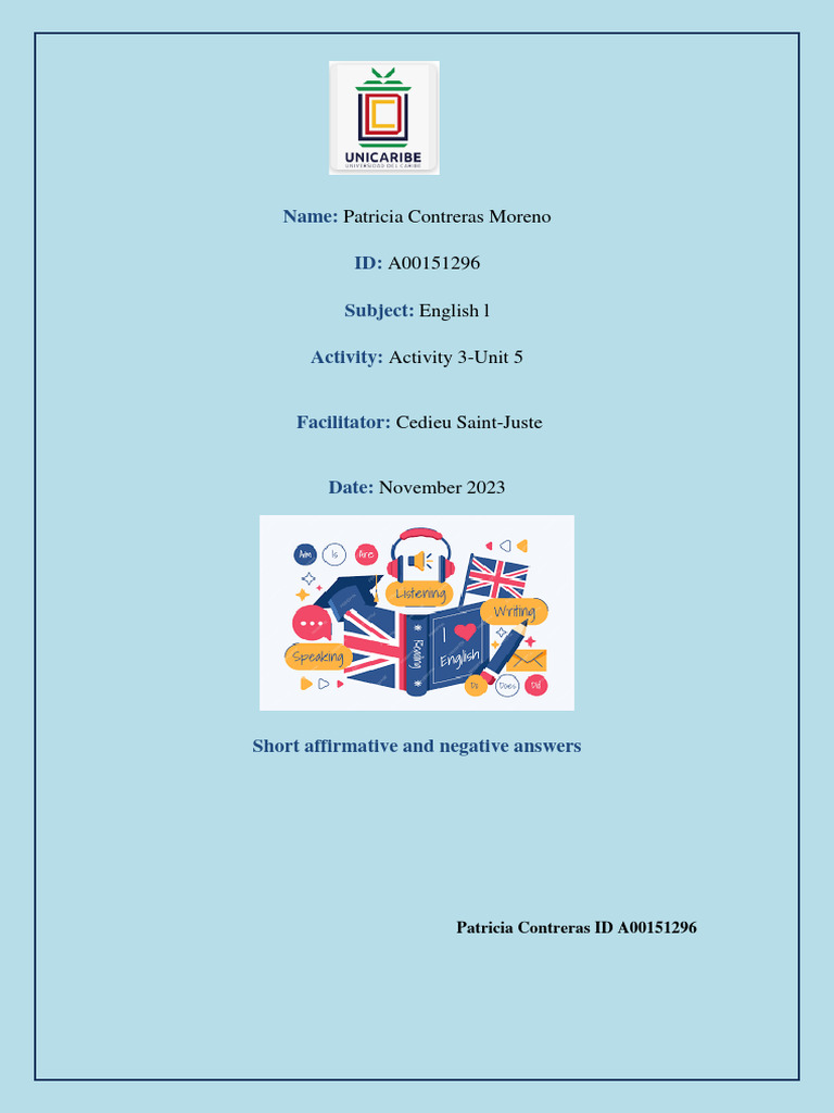 Unidad-5-Actividad-3 INGLES 1 | PDF