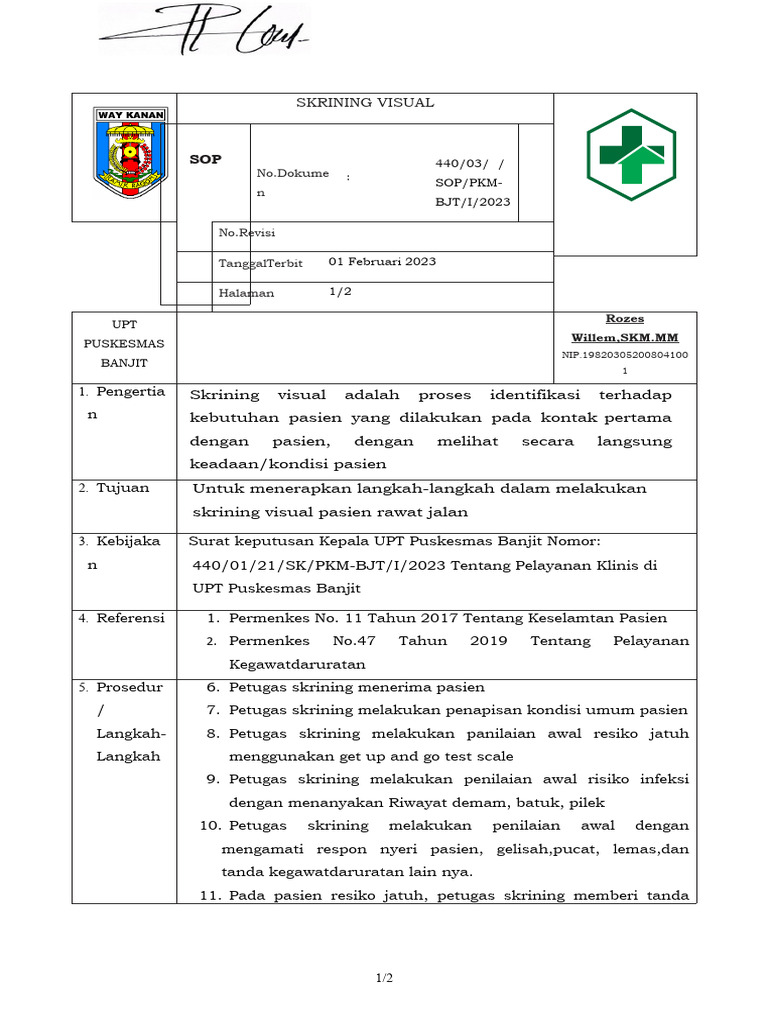 Prosedur Skrining Visual Pasien Puskesmas | PDF