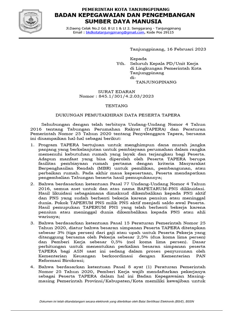 Dukungan Pemutakhiran Data TAPERA | PDF