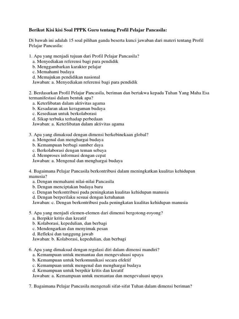 13 Soal PPPK Guru 2023 Tentang Profil Pelajar Pancasila | PDF | Ilmu Sosial | Kesehatan Holistik