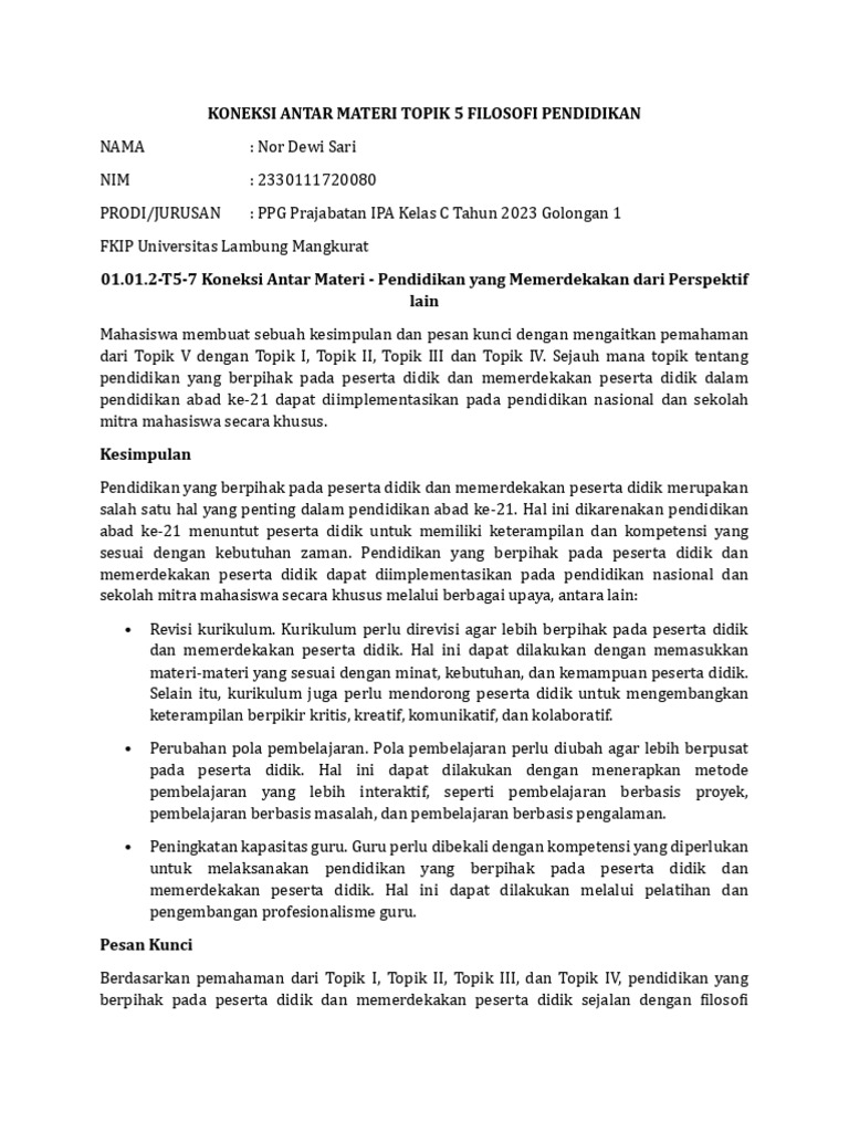 Koneksi Antar Materi Topik 5 Filosofi Pendidikan | PDF