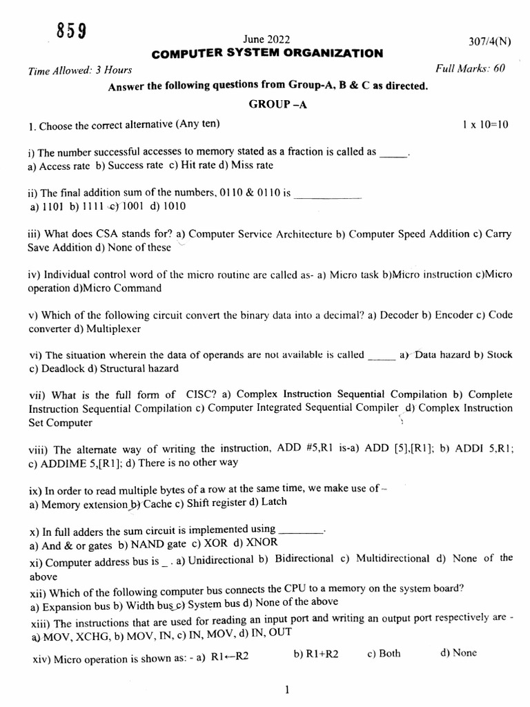 CST 3 Sem Computer System Organization 307 4 N Jun 2022 | PDF | Central Processing Unit ...