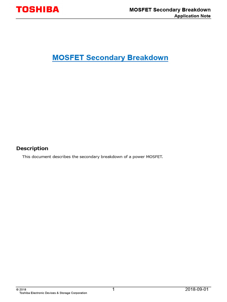Toshiba Application Note MOSFET Secondary Breakdown | PDF | Field ...