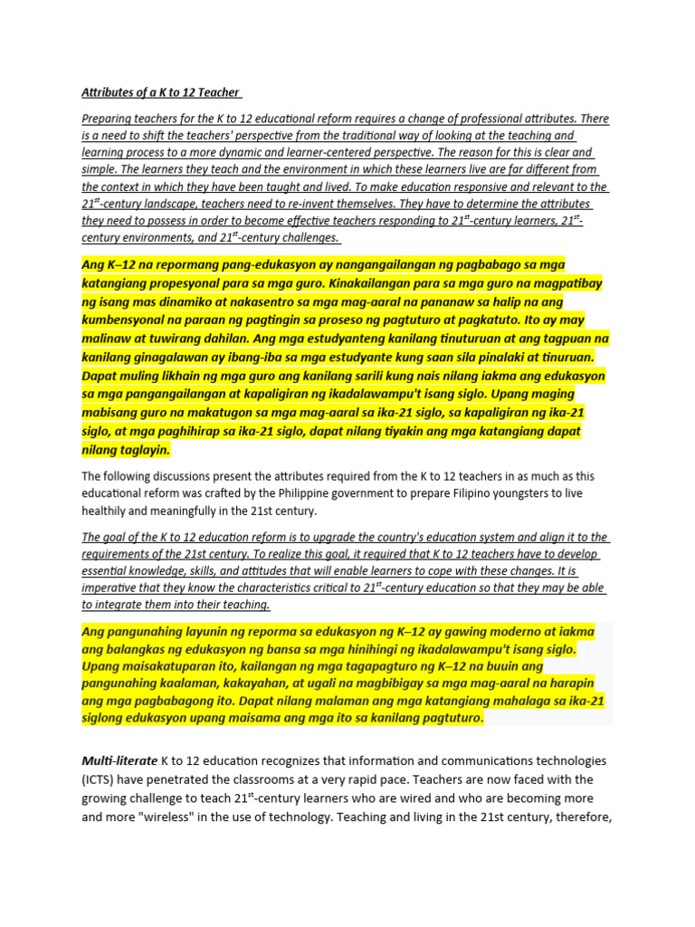 Essential Attributes of K-12 Teachers | PDF | Learning | Teachers