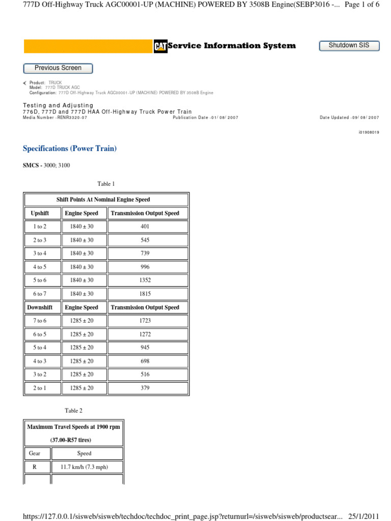 777D Off-Highway Truck Power Train Specs | PDF | Truck | Pascal (Unit)