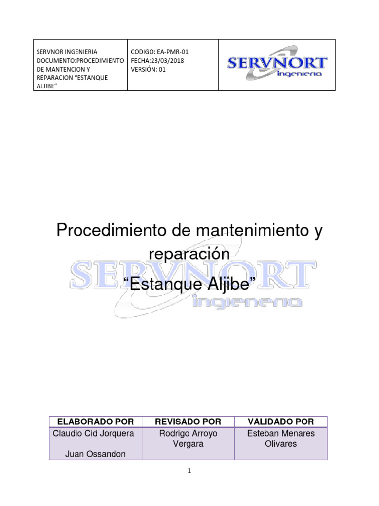 Ea-Pmr-01 Procedimiento de Mantencion y Reparacion de Estanque Aljibe | PDF