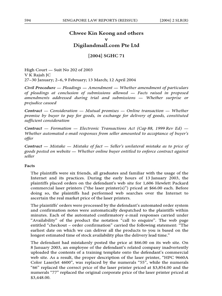 (Acceptance by Email) CHWEE KIN KEONG AND OTHERS V DIGILANDMALL - COM ...