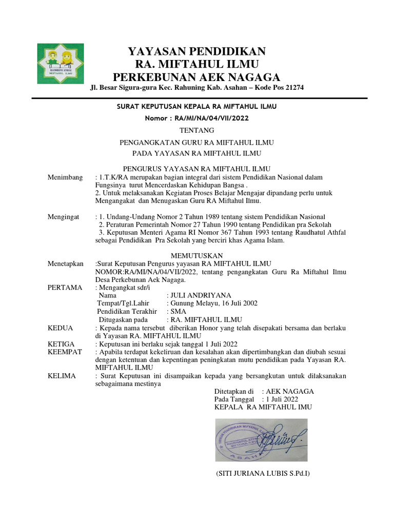 SK Pengangkatan Guru | PDF