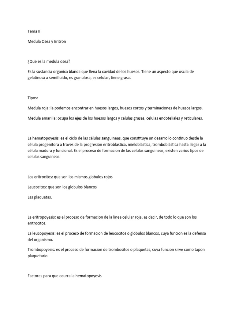 Medula Ósea y Eritron | PDF | Glóbulo rojo | Hueso