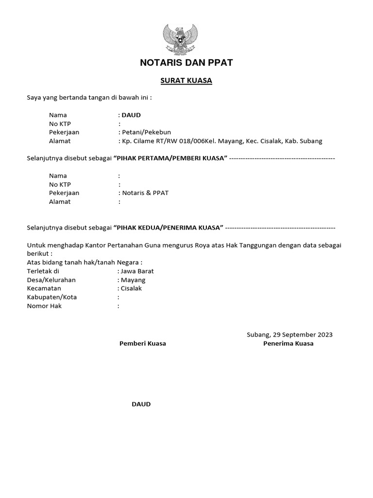 Surat Kuasa Pengurusan Roya | PDF