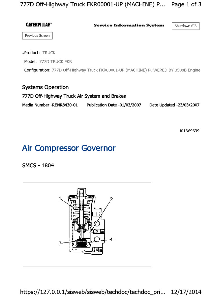 777D System Operation - Air Compressor Governor | PDF