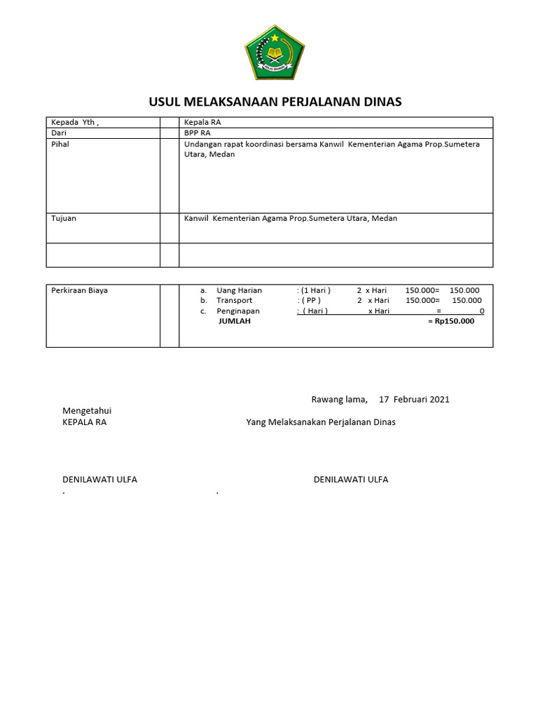 Contoh SPJ Perjalanan Dinas Kementerian | PDF