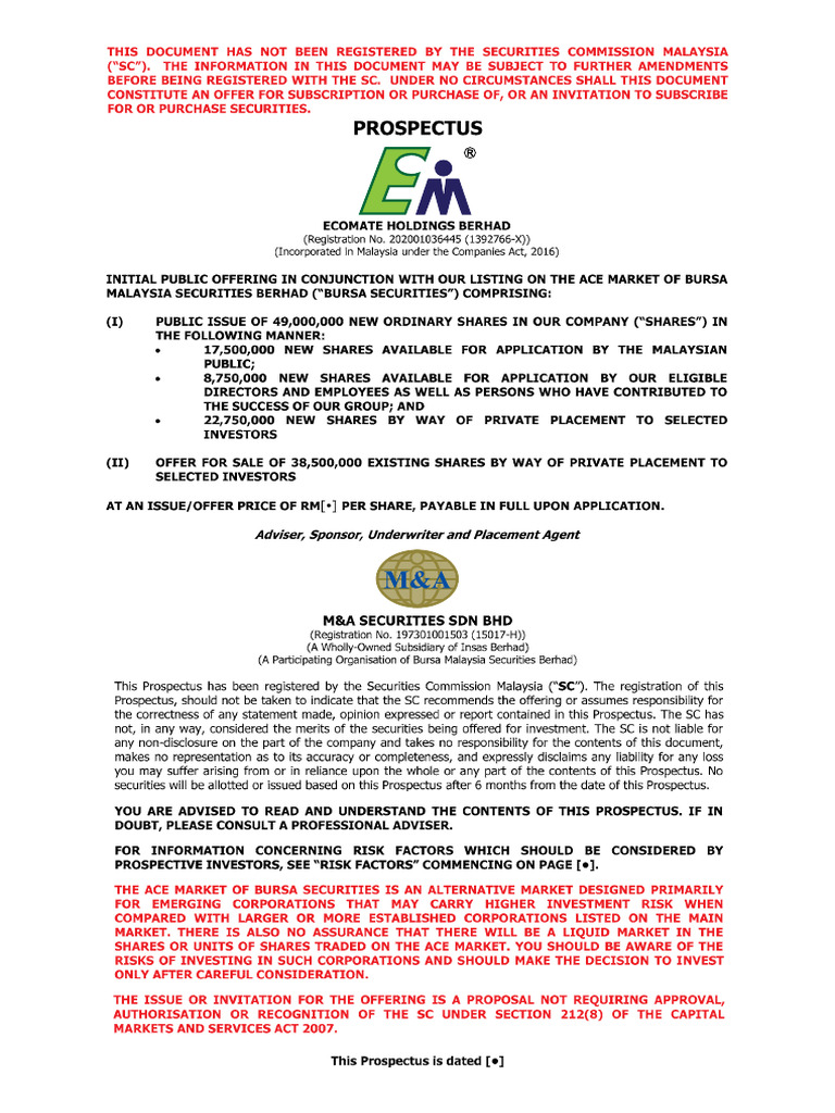 Ecomate Holdings Berhad IPO Prospectus | PDF | Initial Public Offering ...