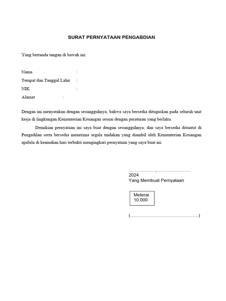 Format Surat Pernyataan Pengabdian | PDF