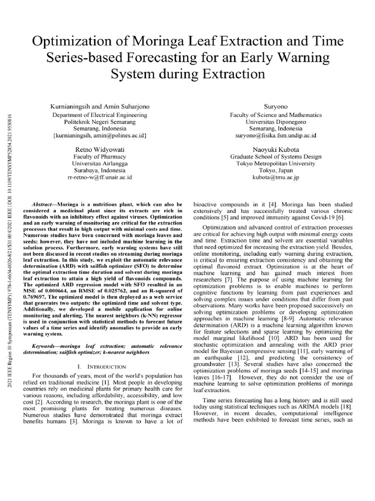 Published Ieee Xplore Optimization Of Moringa Leaf Extraction And Time Series