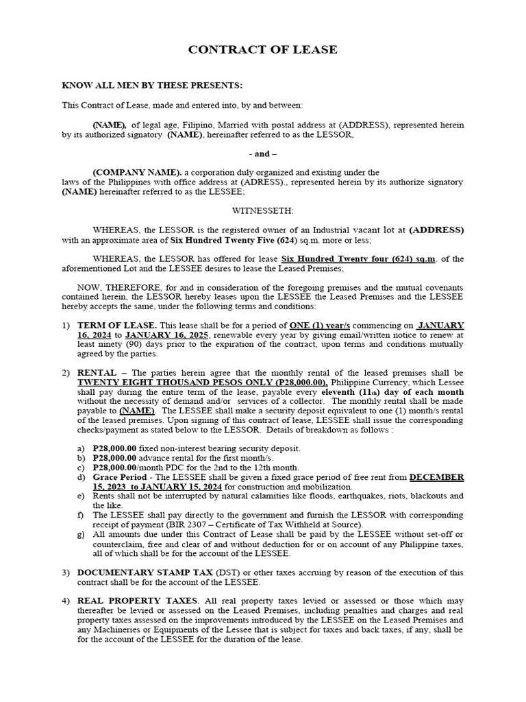 Contract of Lease Lot Only | Download Free PDF | Lease | Renting