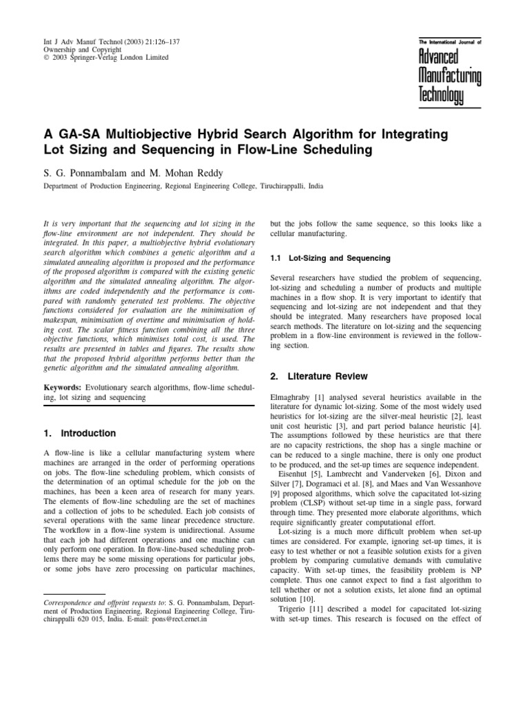 A Ga-Sa Multiobjective Hybrid Search Algorithm For Integrating Lot Sizing and Sequencing in Flow ...