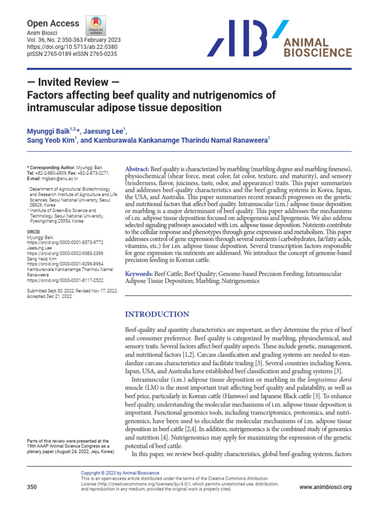 Factors Affecting Beef Quality and Nutrigenomics of Intramuscular ...