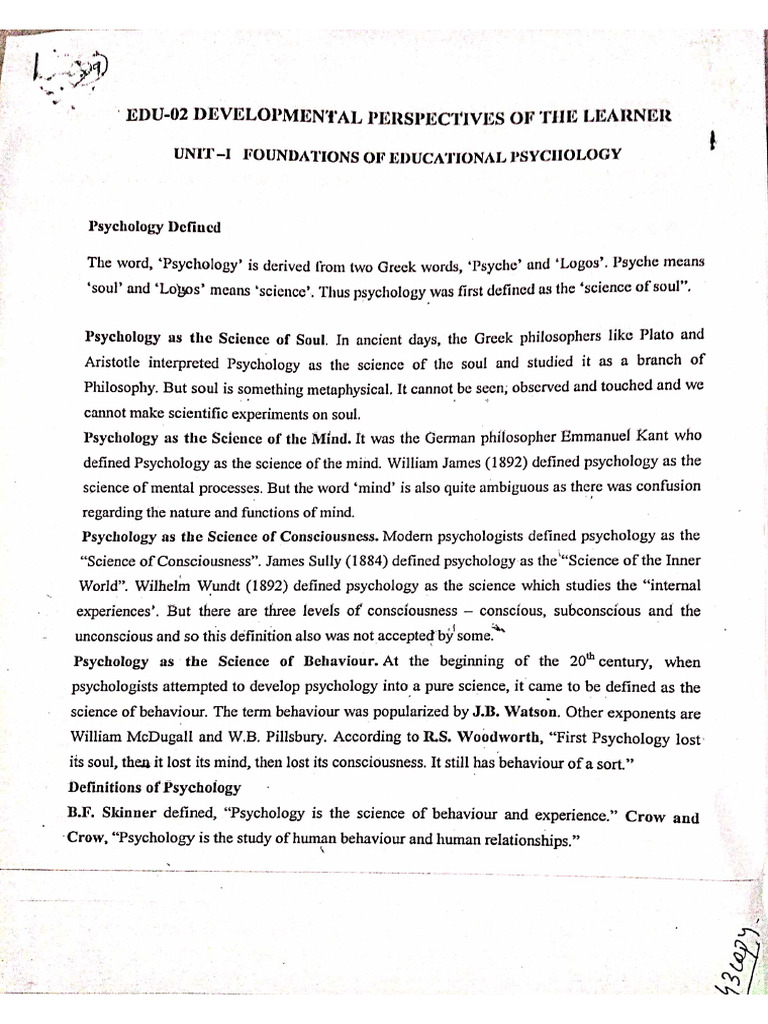 Psychology Unit 1 | PDF