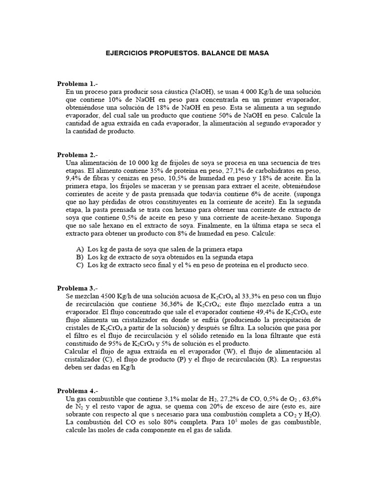 Ejercicios Balance de Masa | PDF