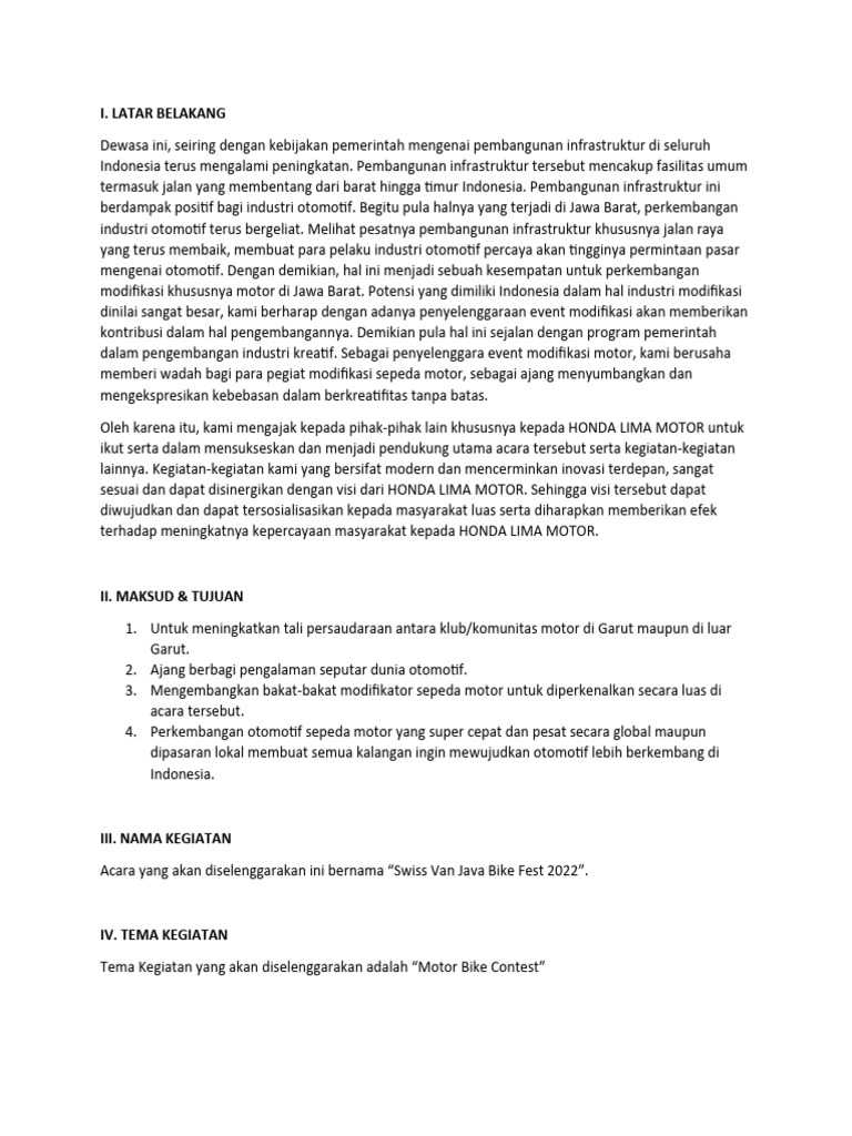 Proposal Kontes Motor | PDF
