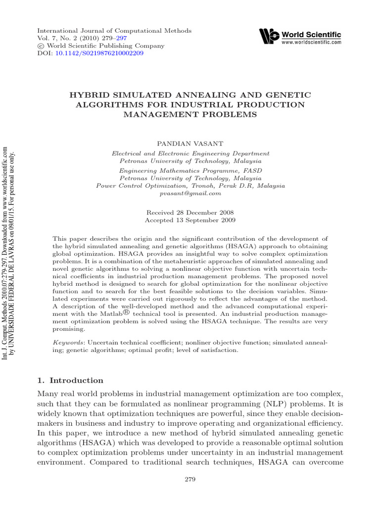 Hybrid Simulated Annealing and Genetic Algorithms For Industrial Production Management Problems ...