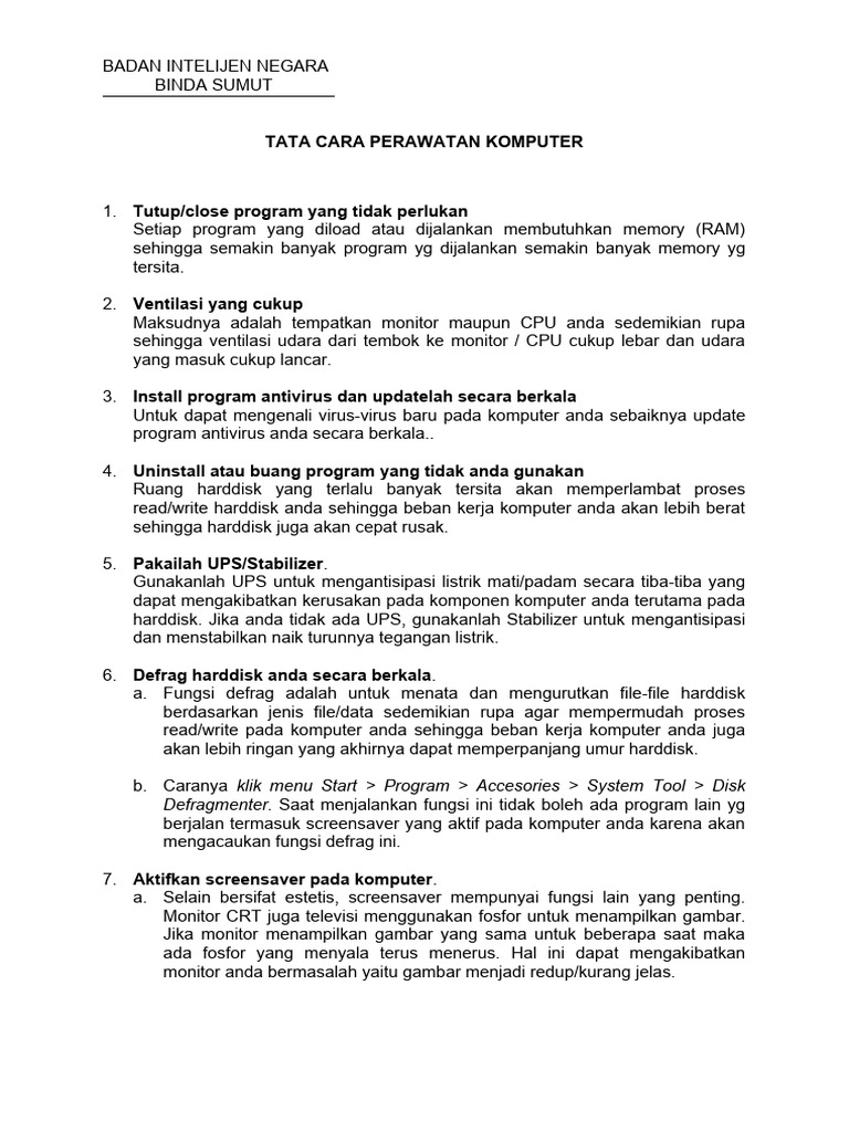 Tata Cara Perawatan Komputer | PDF