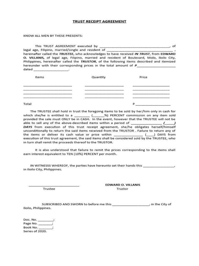 Trust Receipt Agreement | PDF | Business | Economies