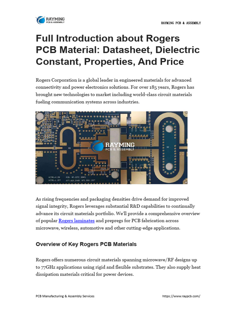 Full Introduction About Rogers PCB Material Datasheet, Dielectric Constant, Properties, and ...