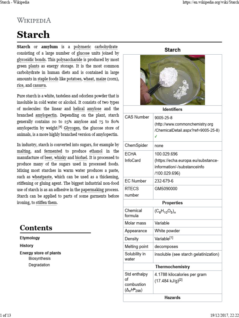 Starch - Wikipedia | PDF | Starch | Glucose