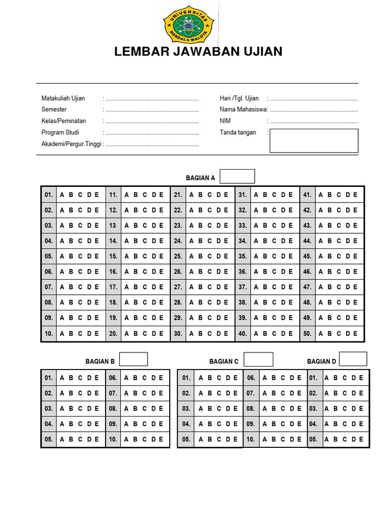 Lembar Jawaban Ujian | PDF