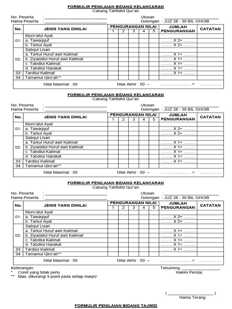 Blanko Penilaian MHQ | PDF