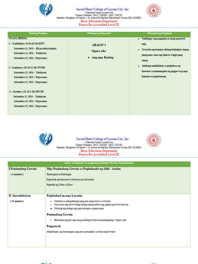 Inang Wika Weekly Learning Plan | PDF