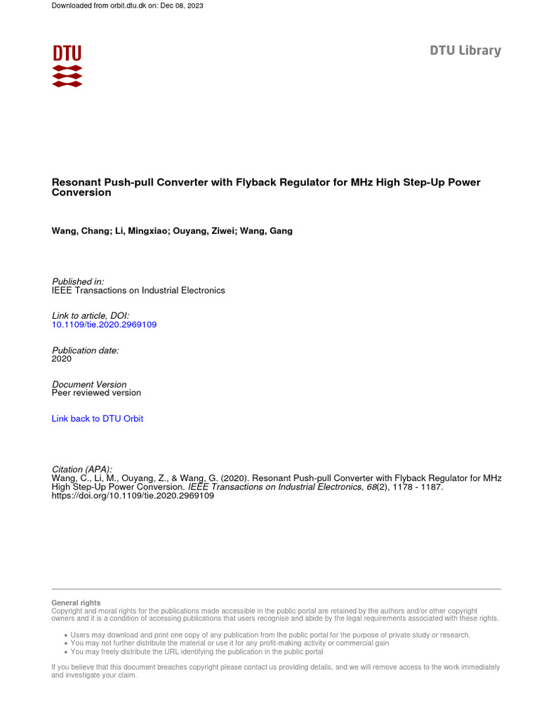 Resonant Push Pull Converter With Flyback Regulator For MHZ High Step ...