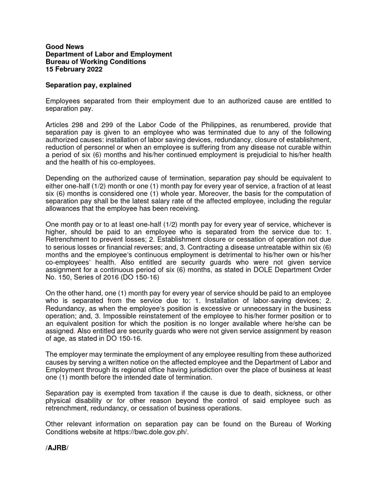 GoodNews Separationpay Explained | PDF | Employment | Layoff
