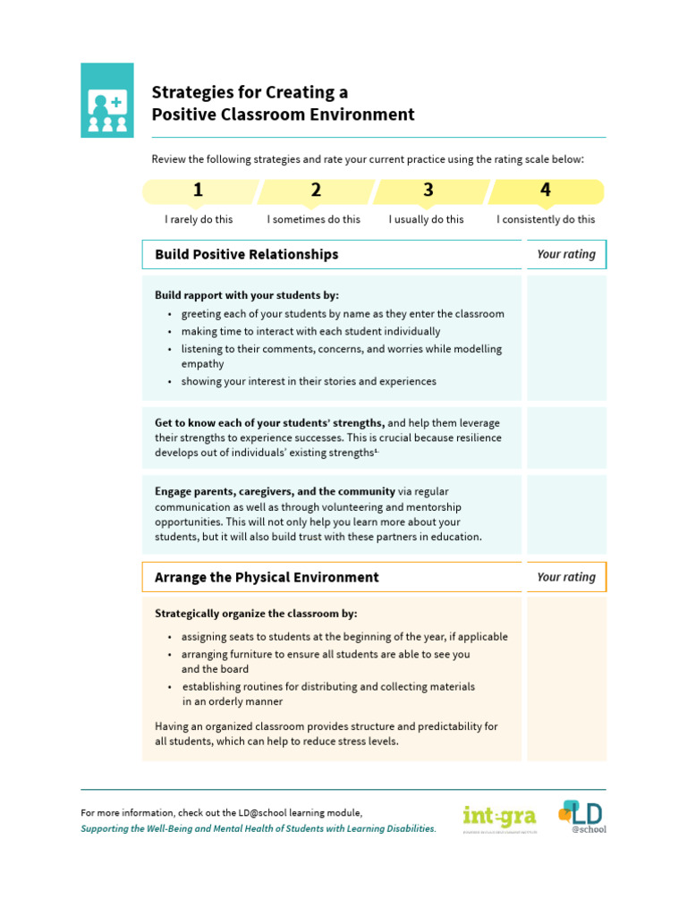 Handout ClassroomEnvironment-1 | PDF | Mental Health | Classroom