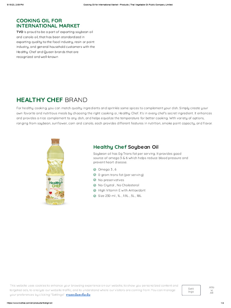 Cooking Oil For International Market - Products - Thai Vegetable Oil ...