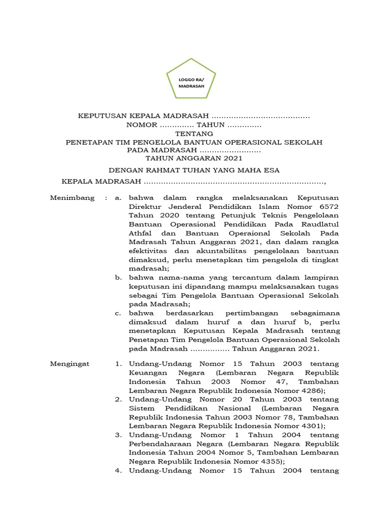 Contoh SK Tim Pengelola BOS&BOP | PDF