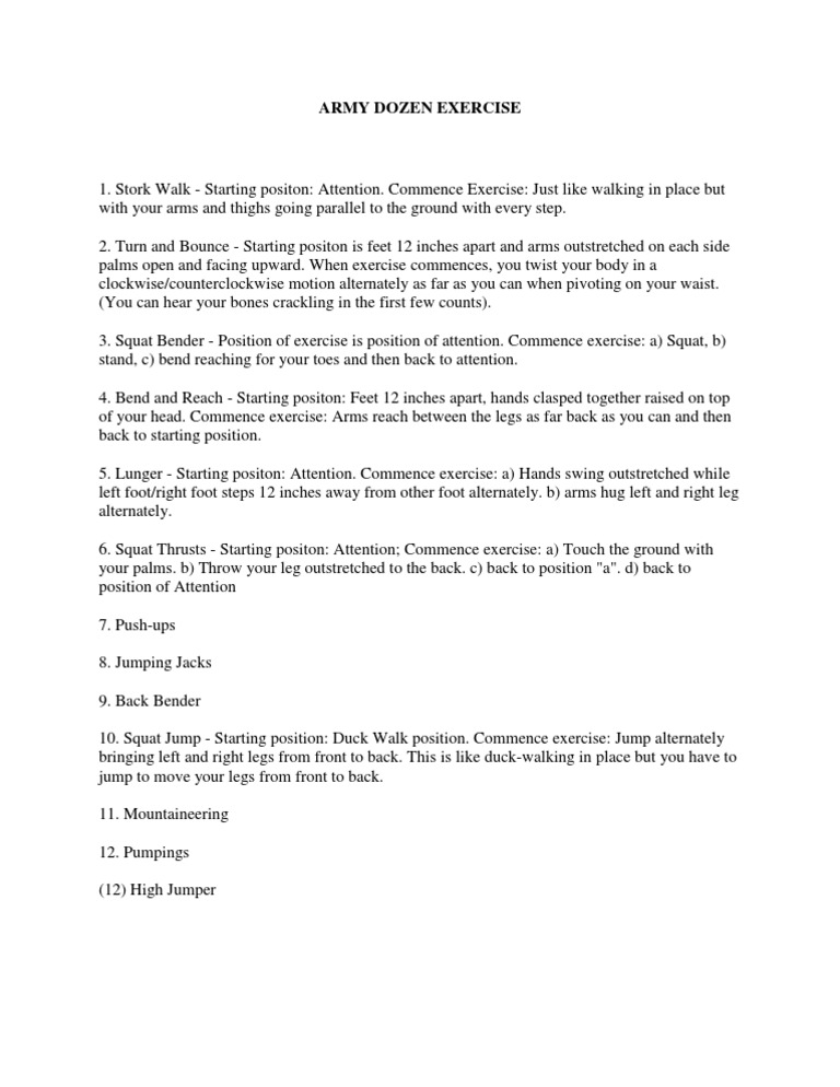 Army Dozen Exercise | PDF | Recreation | Physical Exercise