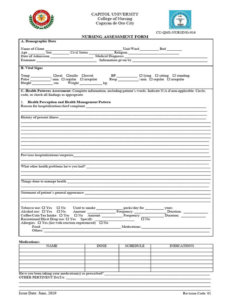 Nursing Assessment Form | PDF