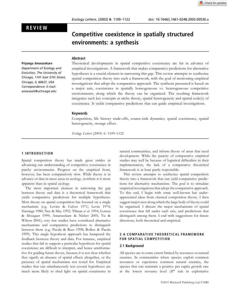 Ecology Letters - 2003 - Amarasekare - Competitive Coexistence in Spatially Structured ...