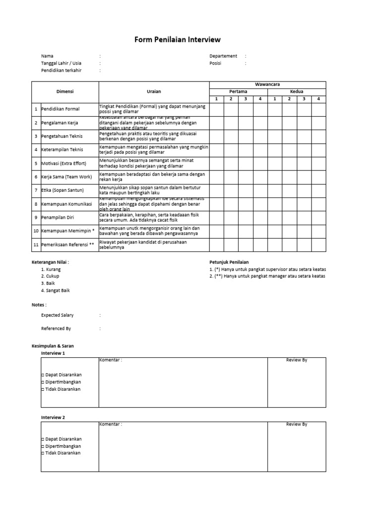 Form Penilaian Interview | PDF