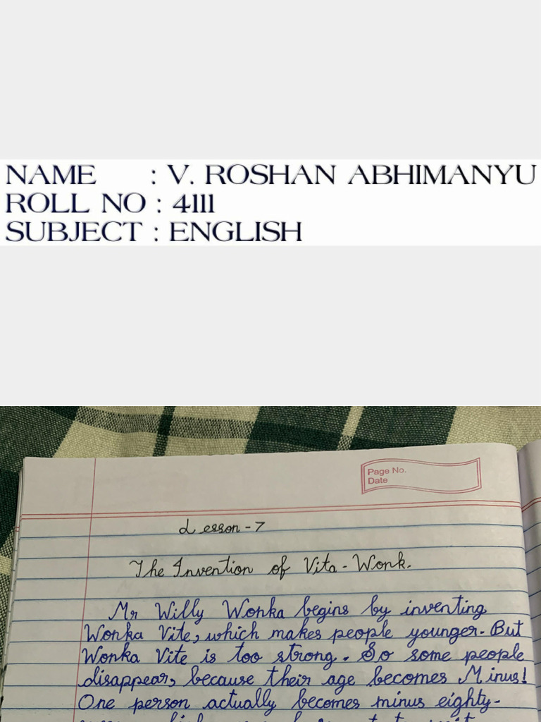 Roshan Abhimanyu - Roll No - 4111 - Homework - English - Cursive ...