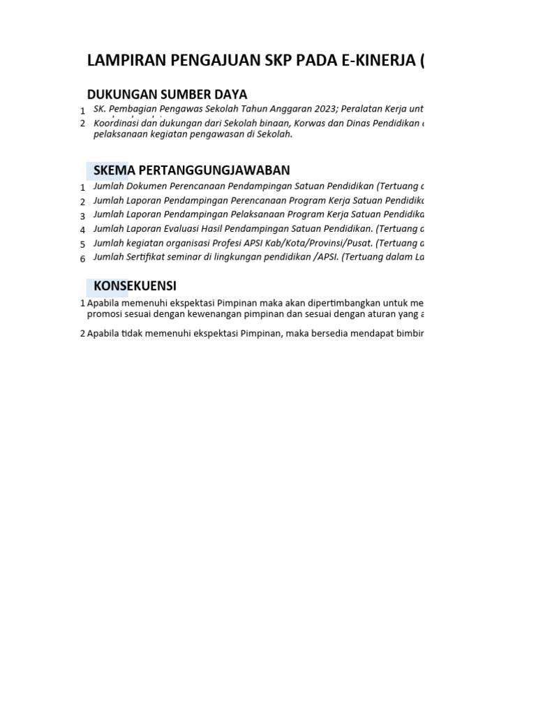 Lampiran SKP Diinput Pada E-Kinerja | PDF
