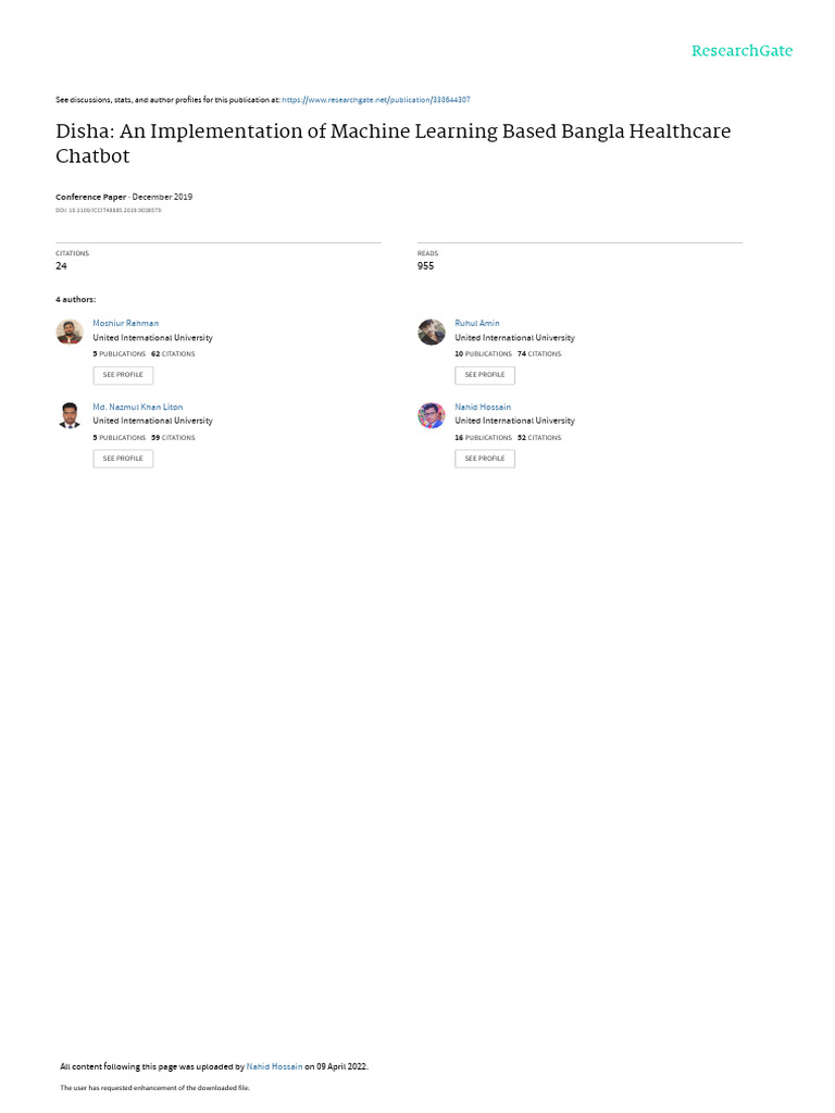 Healthcare Bangla ChatBot (Disha) | PDF | Machine Learning | Applied ...