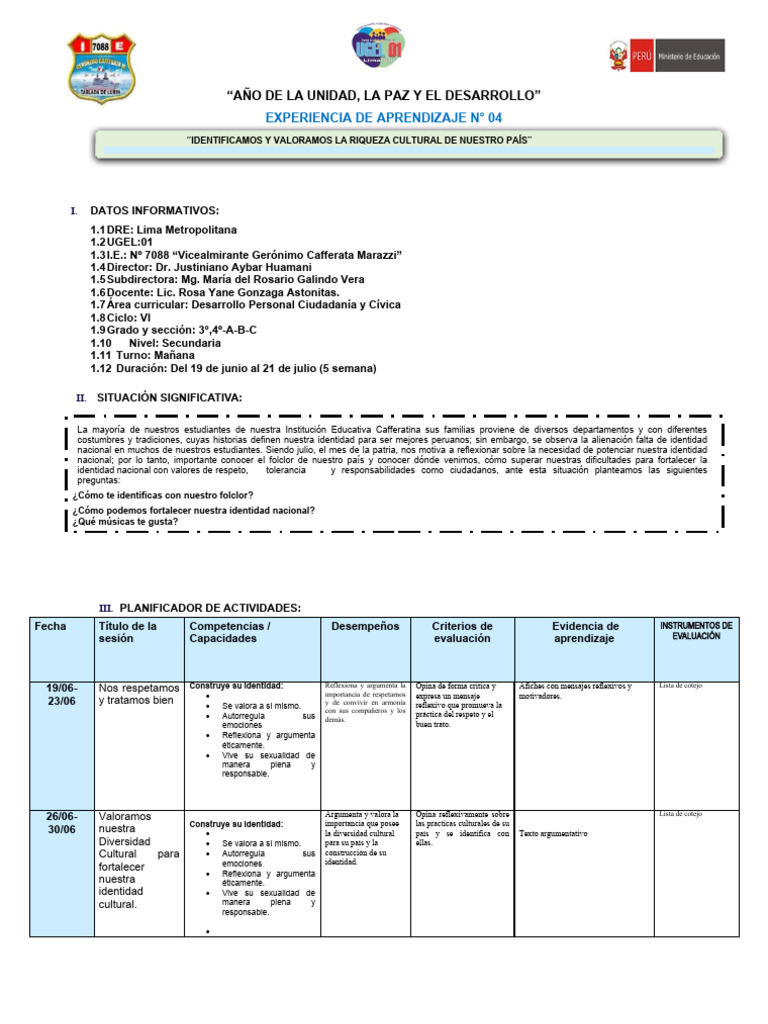 Modelo De Experiencia De Aprendizaje 2023 Vii Pdf Evaluación