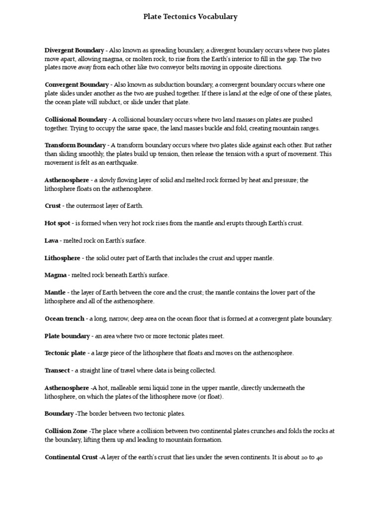 Plate Tectonics Vocabulary | PDF | Plate Tectonics | Earth