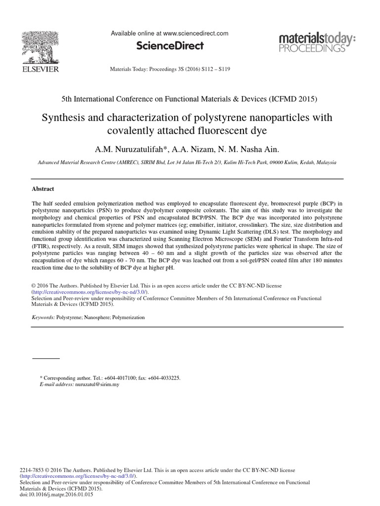Synthesis and Characterization of Polystyrene Nanoparticles With ...