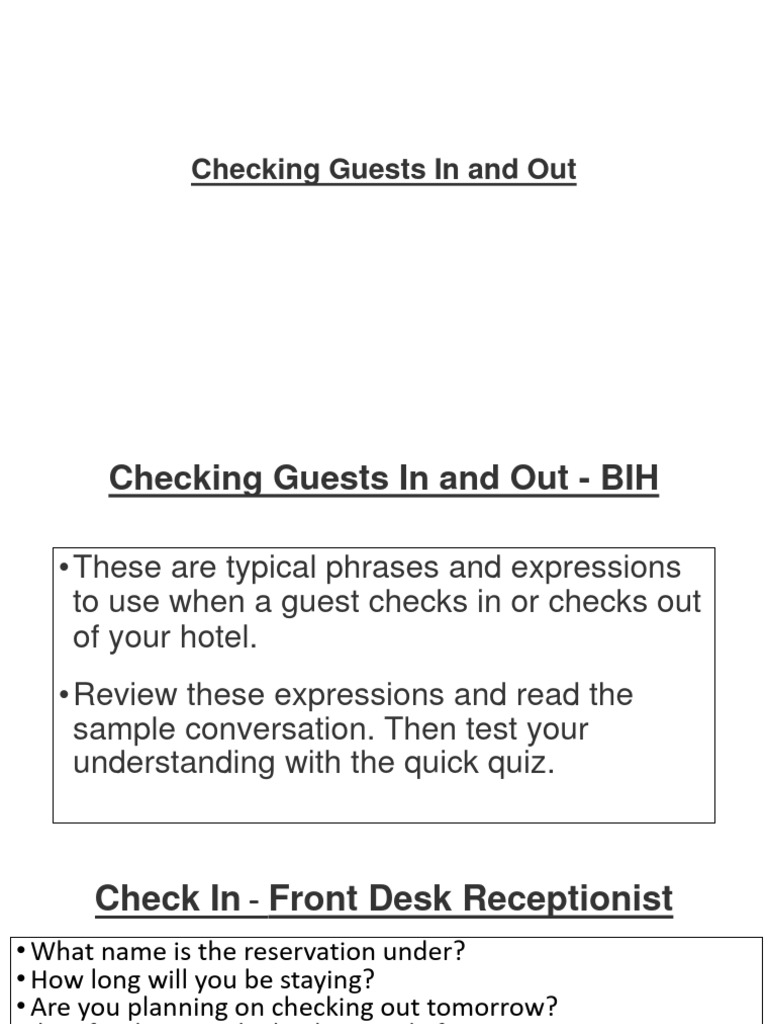 Checking Guests In and Out | PDF