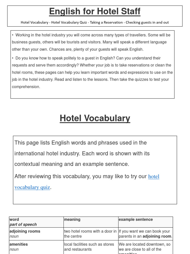 English For Hotel Staff | PDF | Hotel | English Language